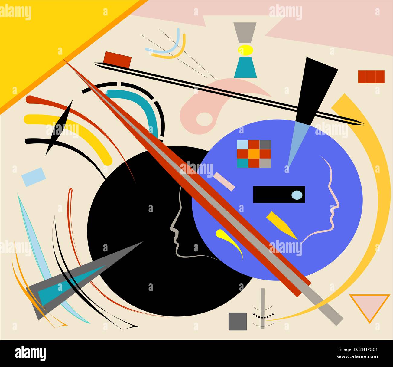 Abstract beige background ,fancy geometric and curved colorful shapes ...