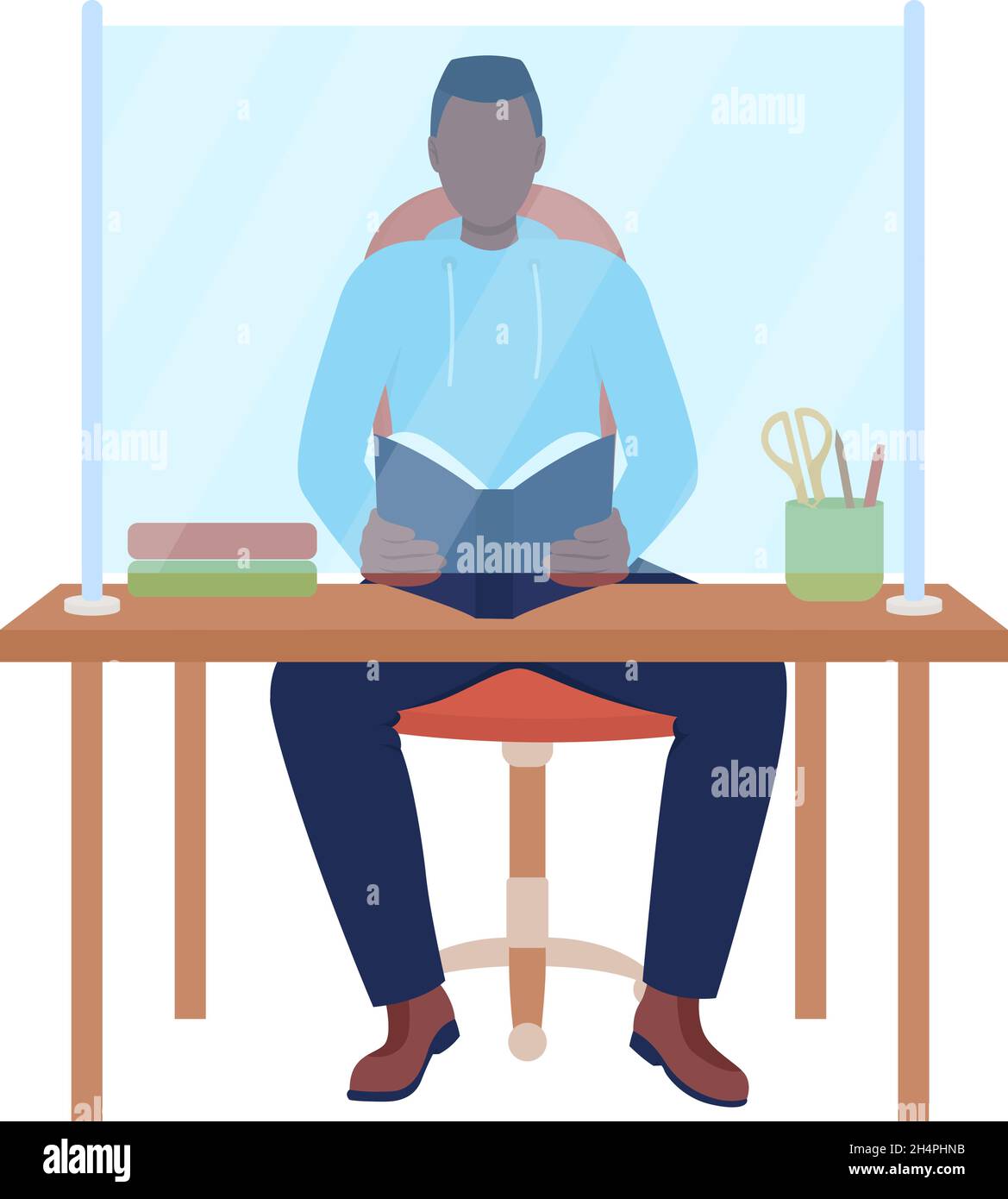 Man behind desk protector screen semi flat color vector character Stock ...