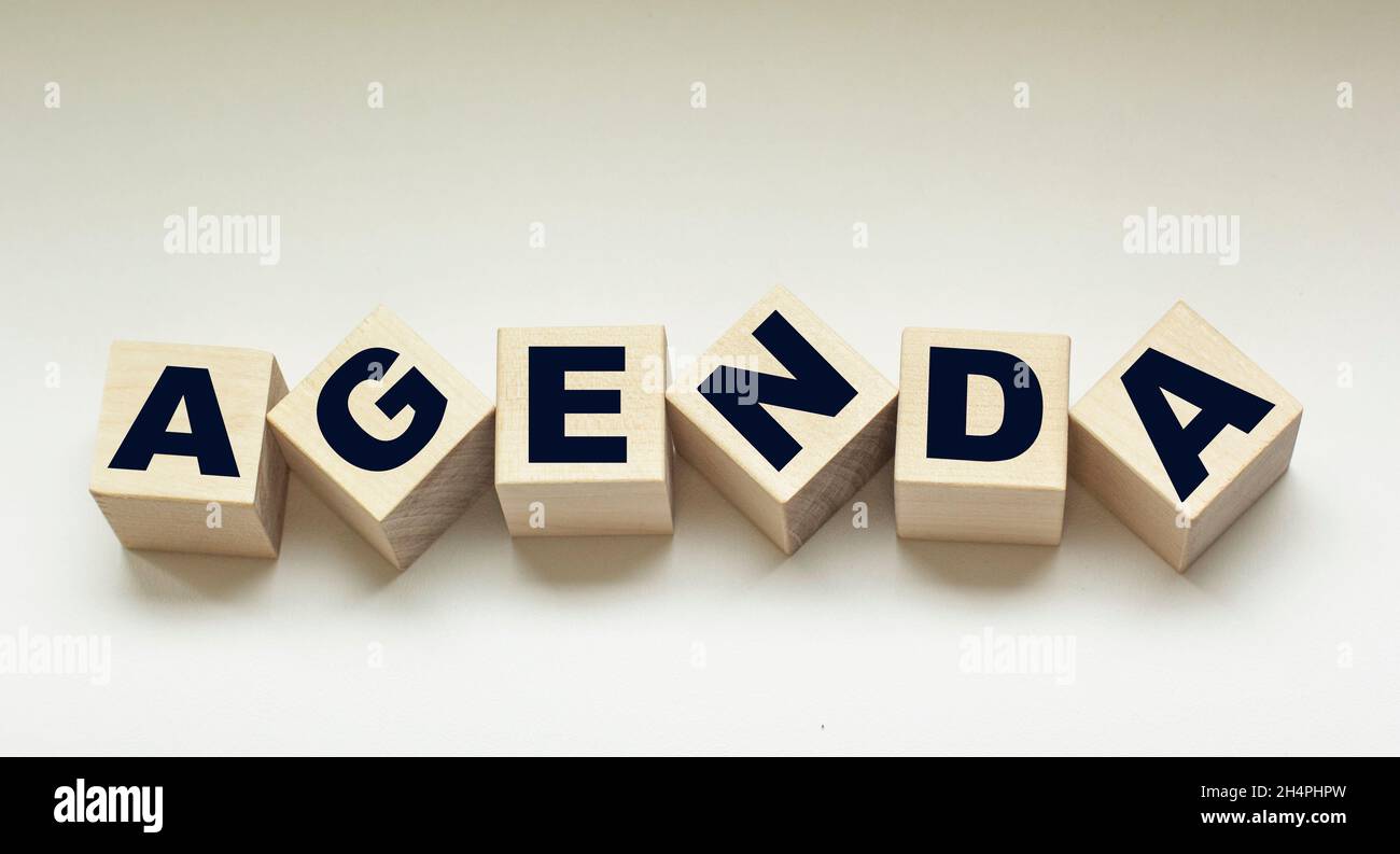 AGENDA word made with building blocks isolated on white Stock Photo - Alamy