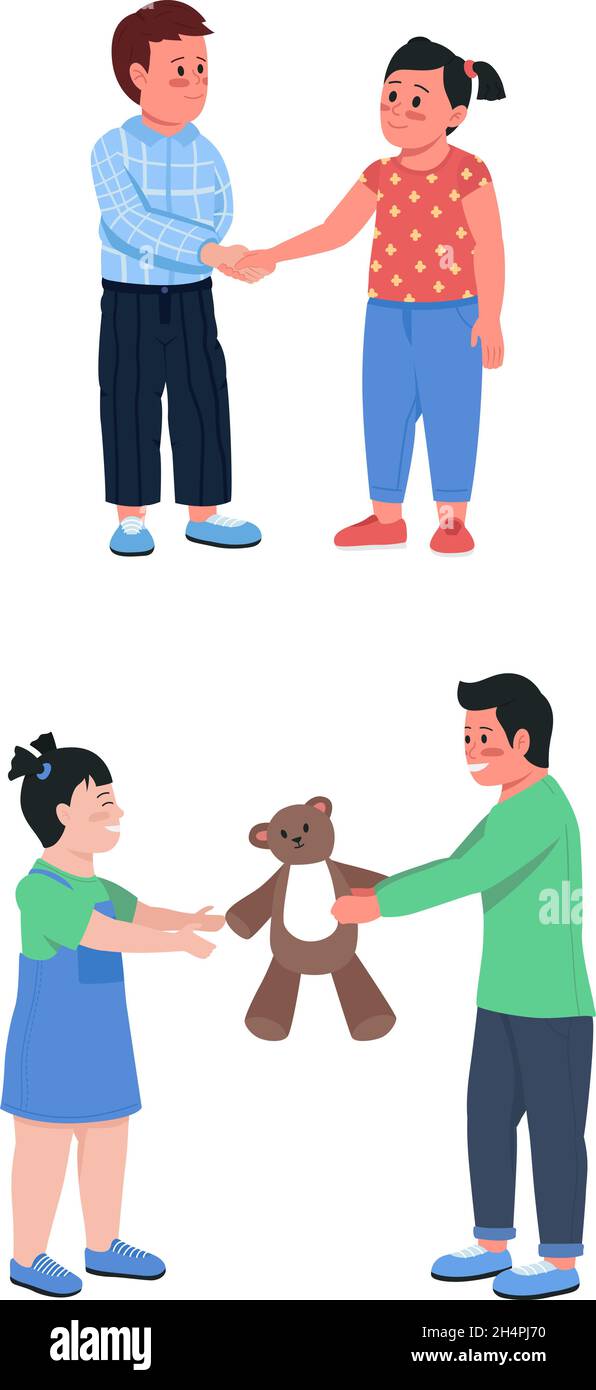 Kids bonding semi flat color vector character set Stock Vector Image ...