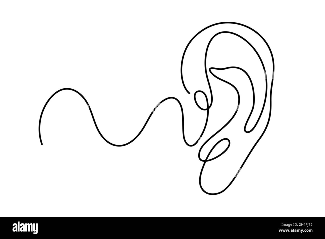 Human ear continuous one line drawing. World deaf day single line ...