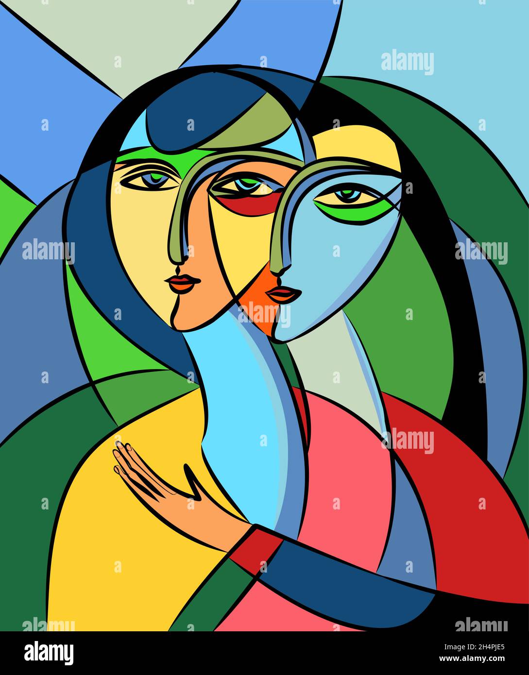 Colorful abstract background, cubism art style, double portrait Stock ...