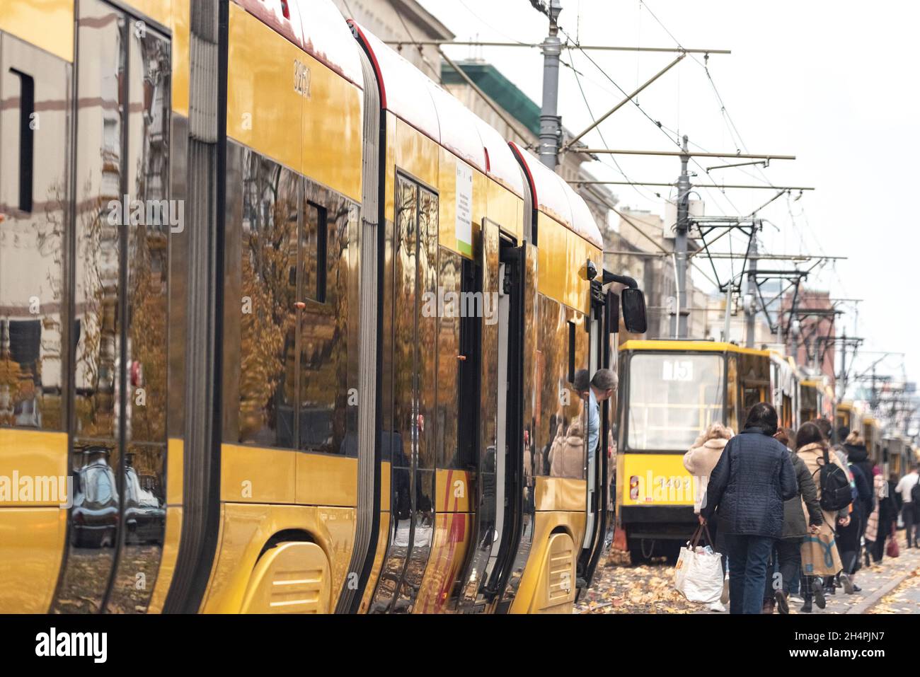Warsaw, Poland - October 21, 2021: Public transport in Warsaw. Tram ...