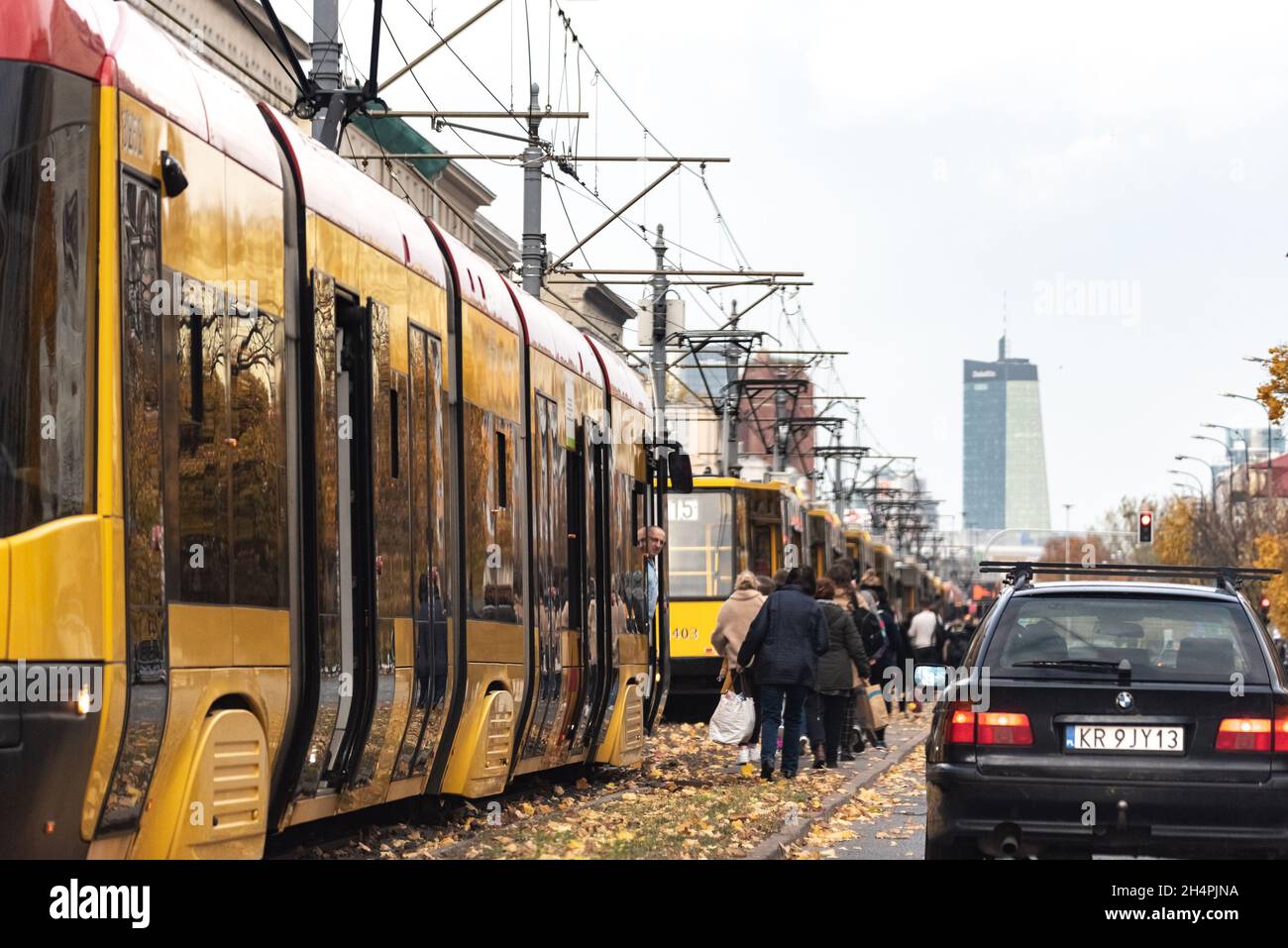 Warsaw, Poland - October 21, 2021: Public transport in Warsaw. Tram ...