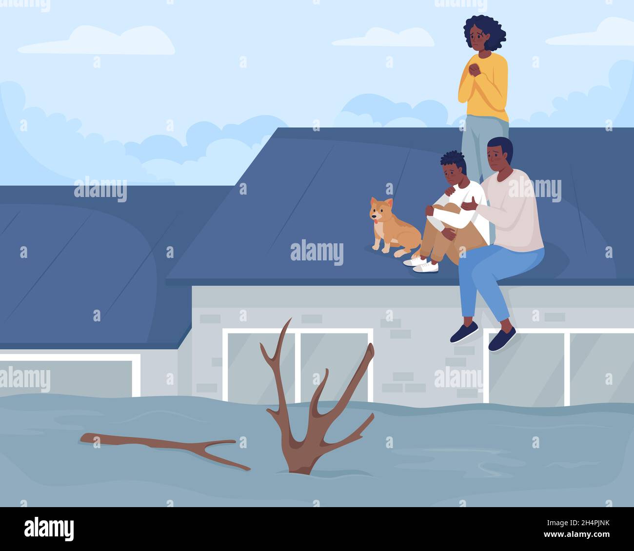 River flooding event flat color vector illustration Stock Vector Image ...