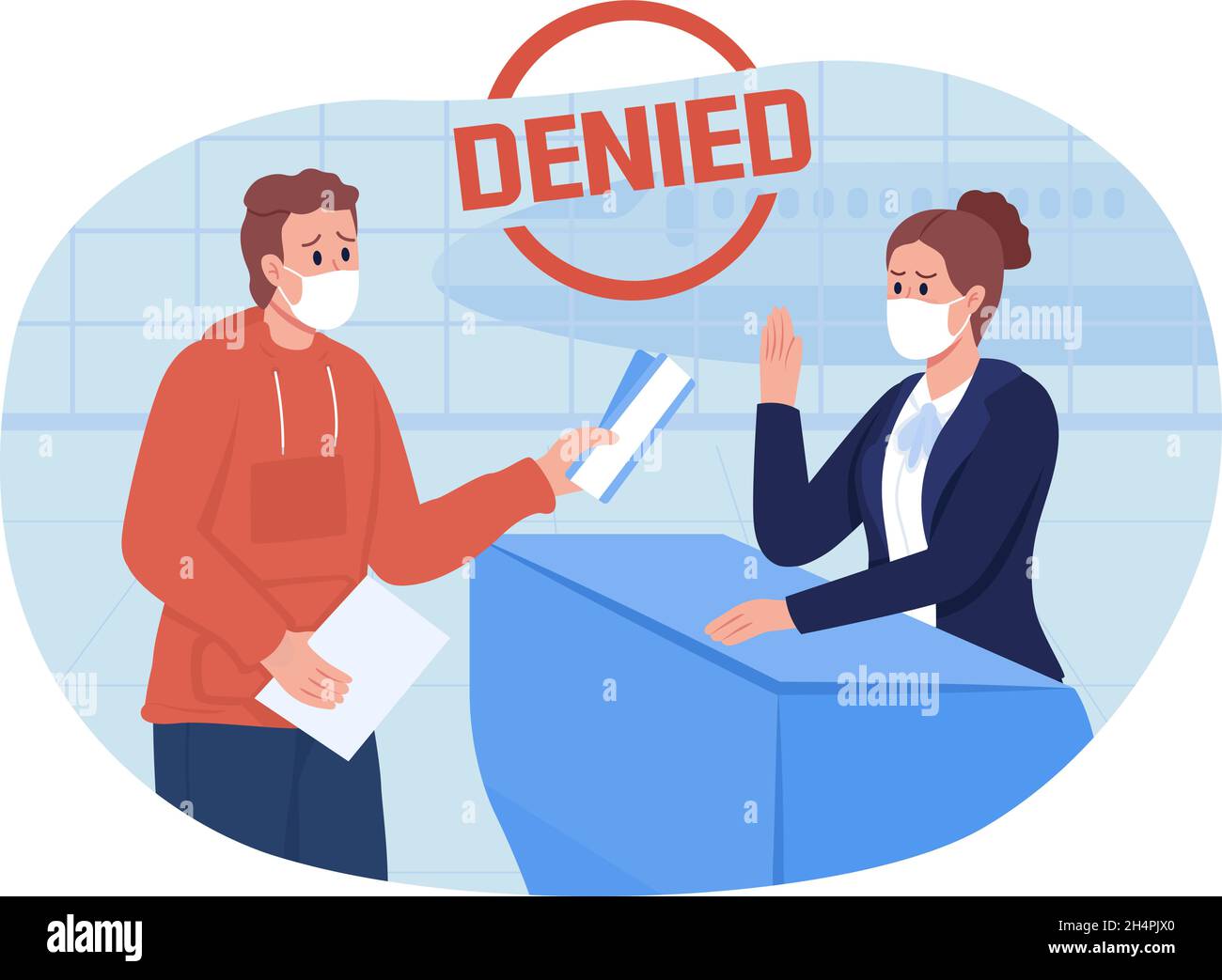 Denied for travel during covid 2D vector isolated illustration Stock ...
