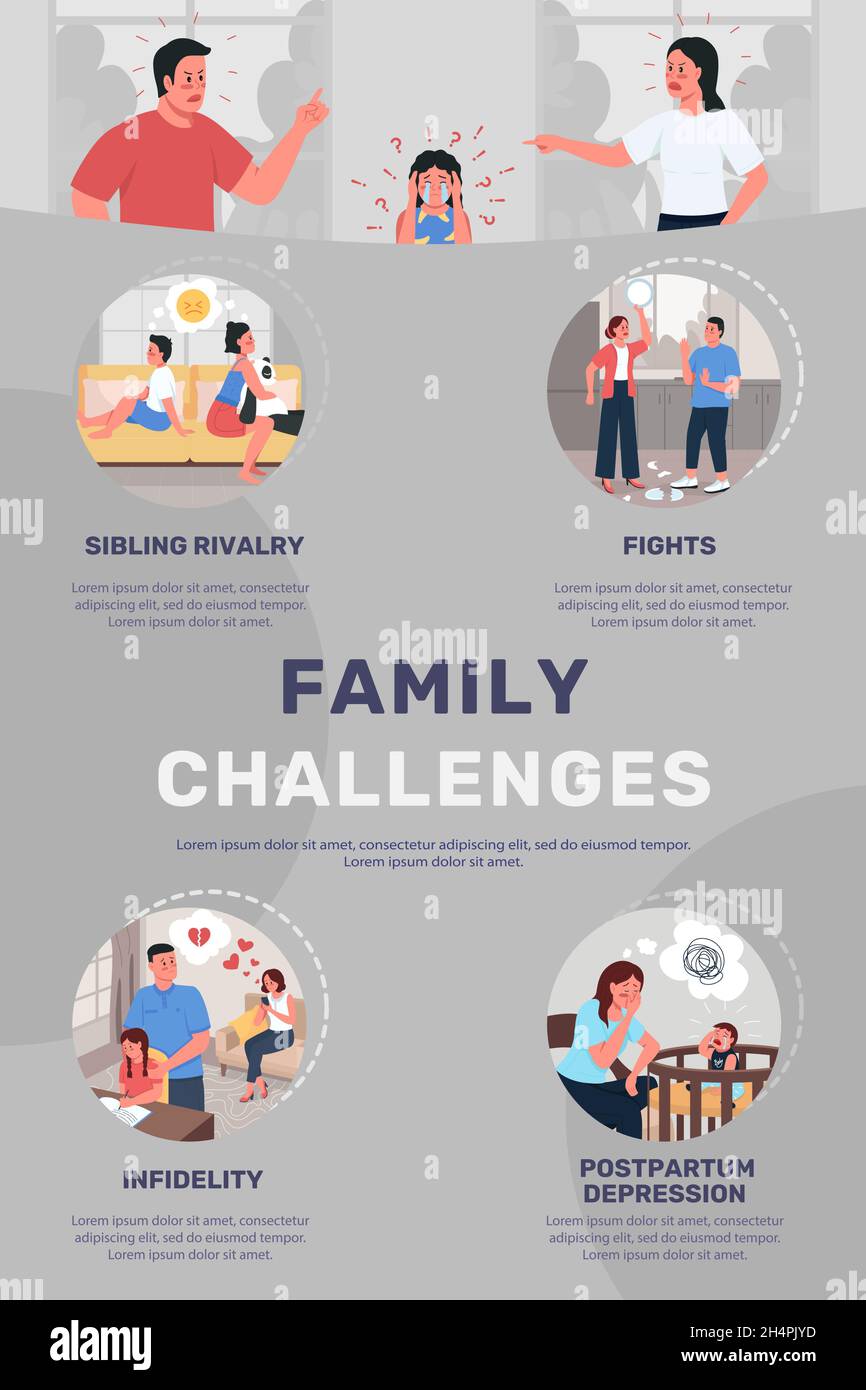 Family challenges flat color vector infographic template Stock Vector ...