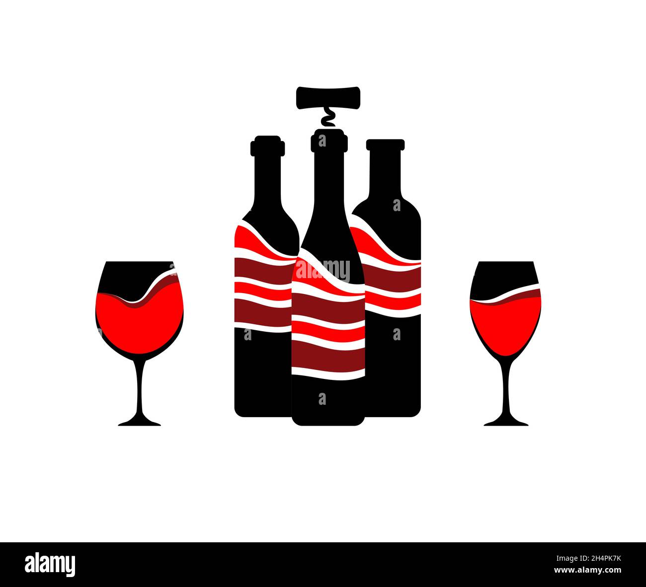 Bottle and glass red wine graphics style. Restaurant alcoholic ...