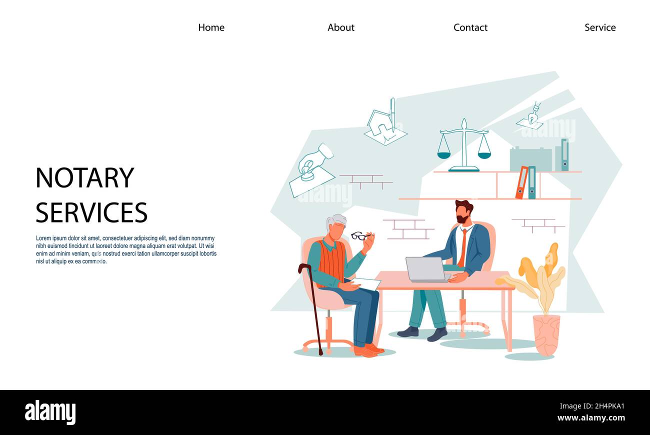 Notary service website banner template with elderly man in attorney ...