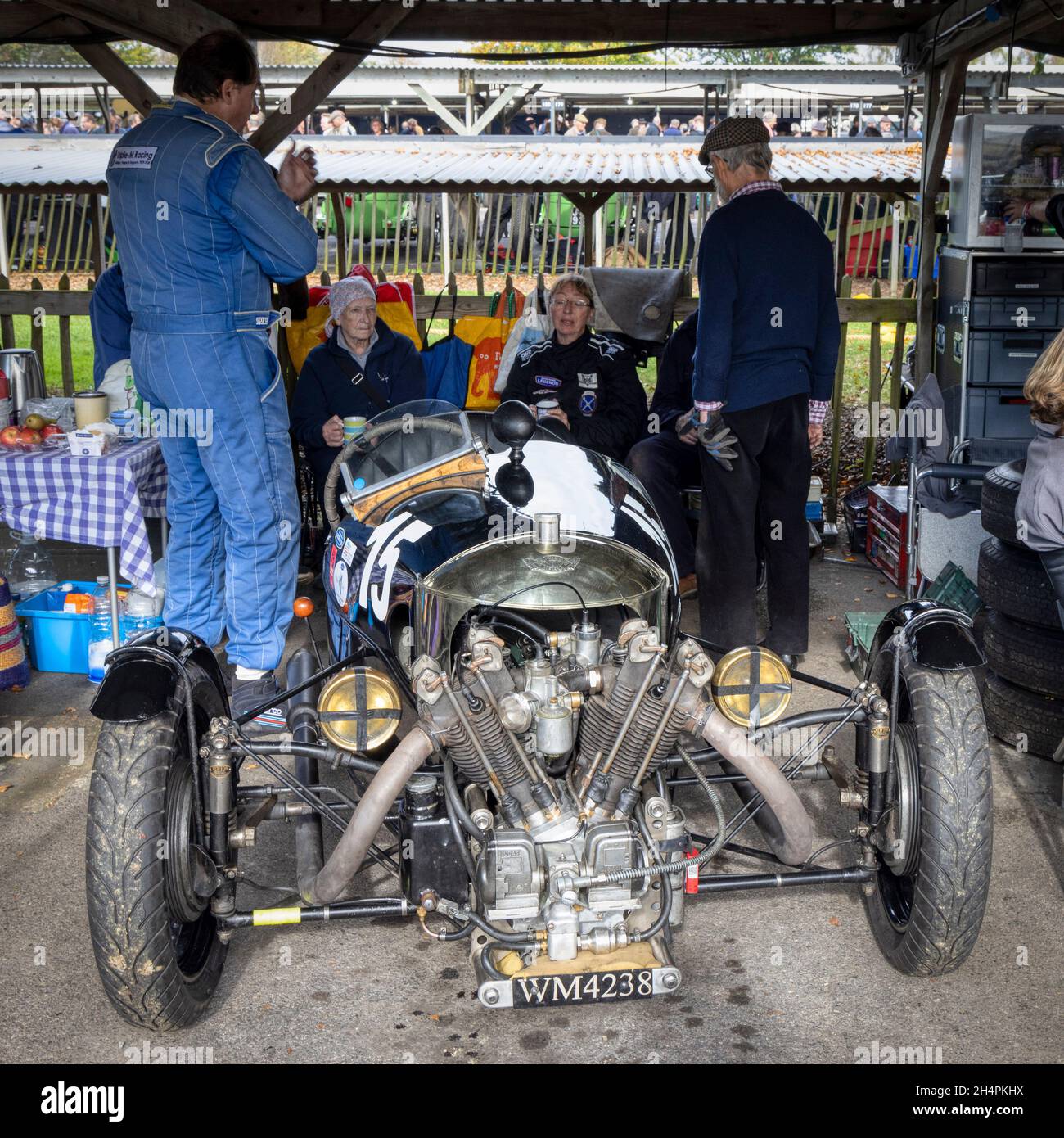 Sue Darbyshire's 1928 Morgan Super Aero in the paddock garage at the ...