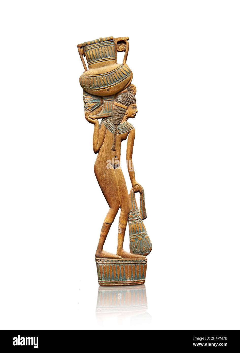 Ancient Egyptian shadow cosmetic spoon of a young woen carrying a vase ...