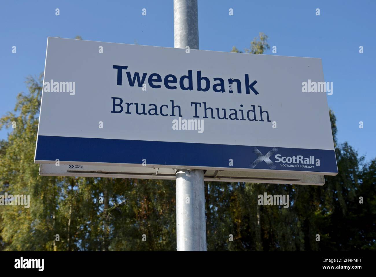 Scotrail Station sign at Tweedbank station, Borders Railway, Scotland ...