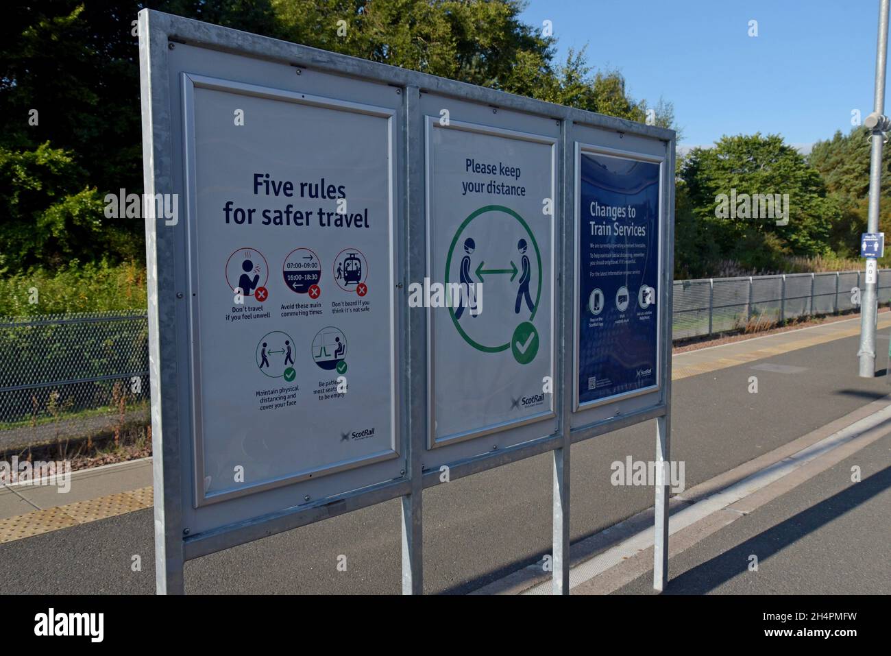 Scotrail sign detailling safer Covid travel rules for Scottish trains ...