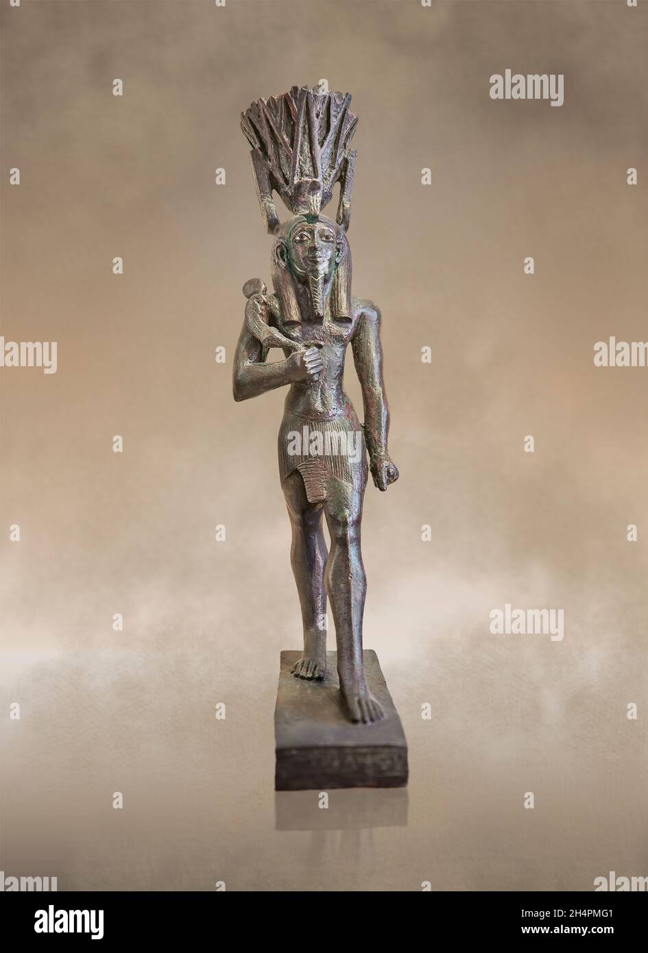 Ancient Egyptian copper statue of god Nefertem, 664-332 BC, bronze with ...