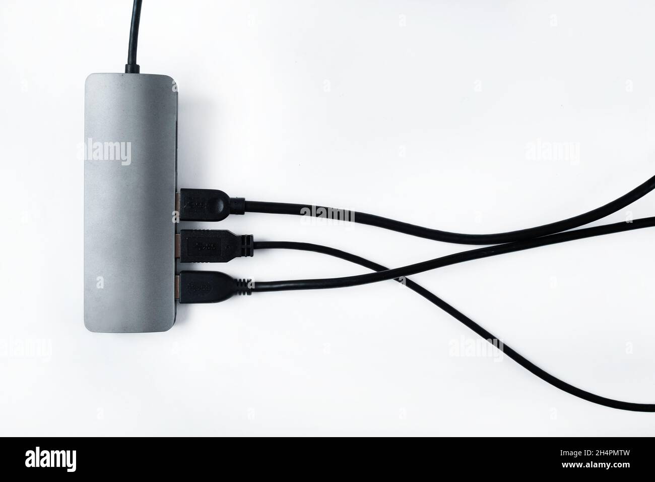 Adapter with external hard drives on a white background.Many different ...