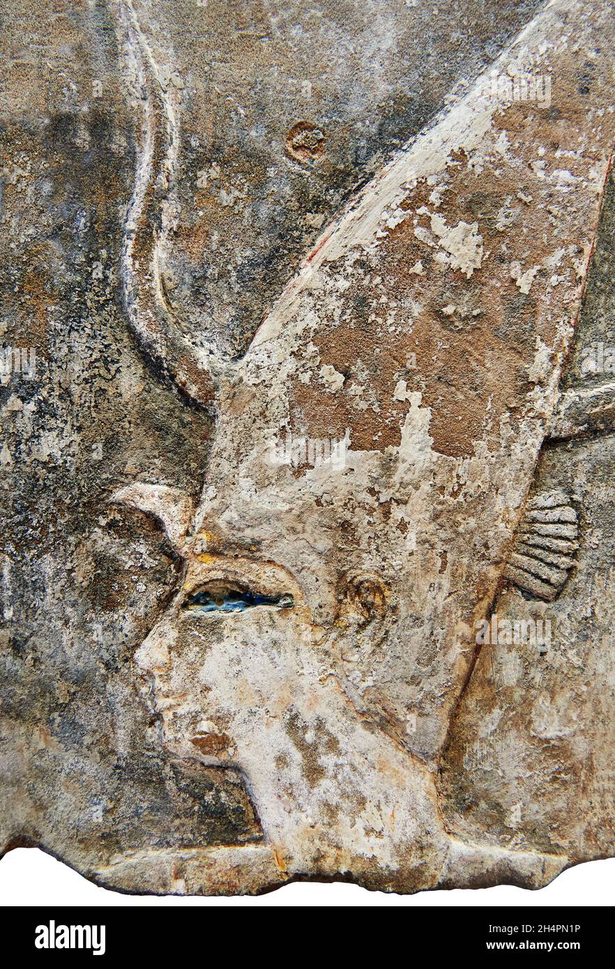 Detail of an ancient Egyptian temple relief panel of Satis, 1479-1425 ...