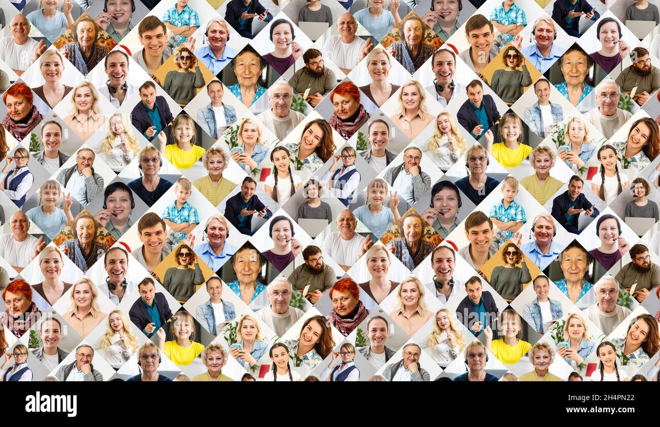 Hundreds of multiracial people crowd portraits headshots collection ...