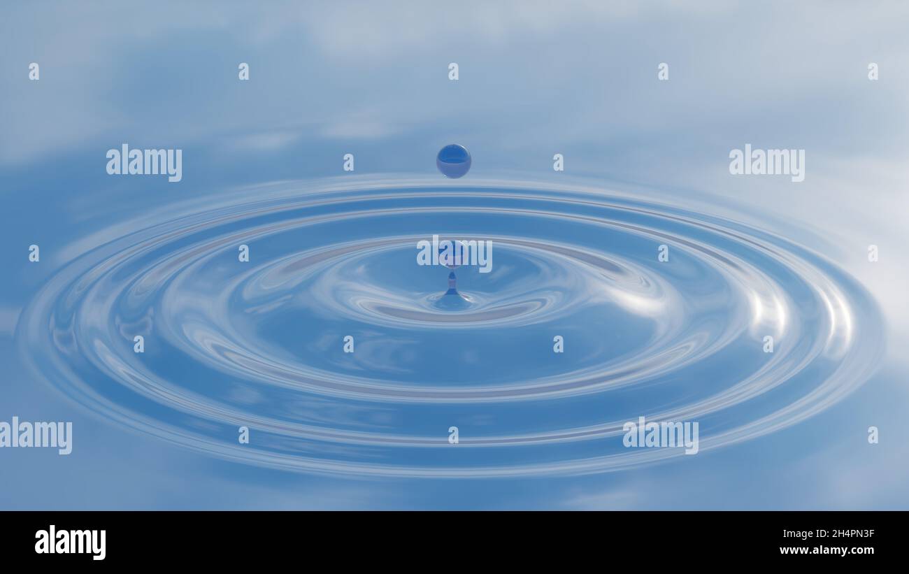 Concept or conceptual blue liquid drop falling in water on background ...