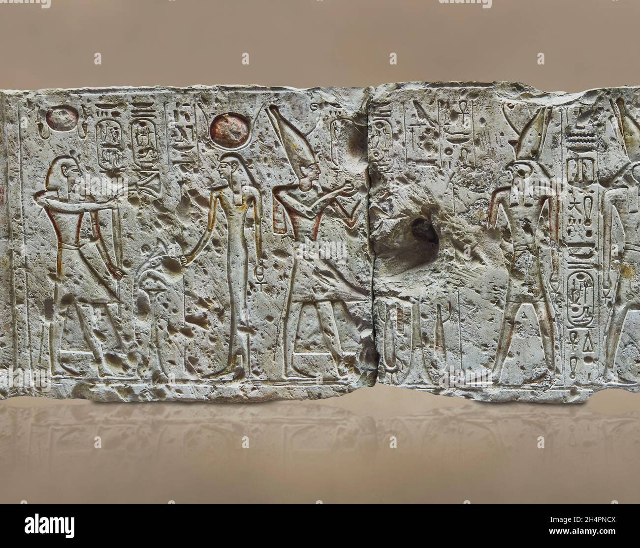 Ancient Egyptian relief mural of Ramesses II making offerings to Osiris ...