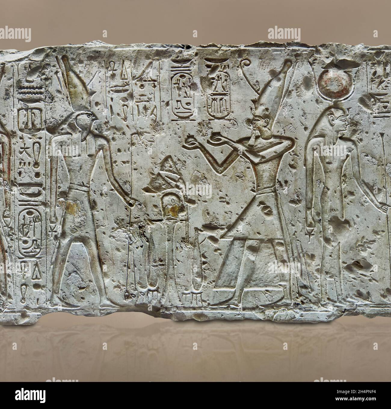 Ancient Egyptian relief mural of Ramesses II making offerings to Osiris ...