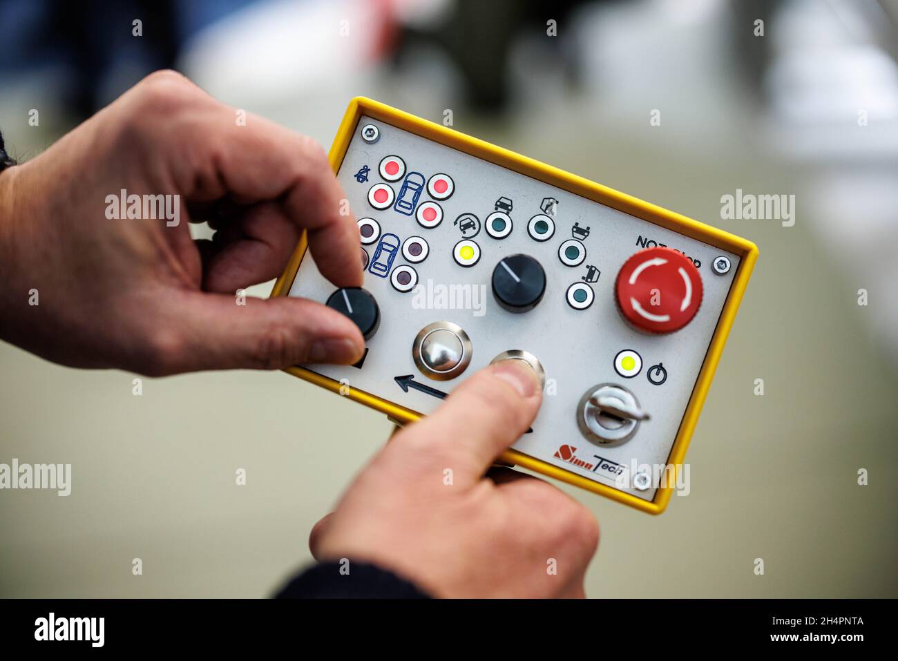 Dachau, Germany. 03rd Nov, 2021. A police officer operates the rescue ...