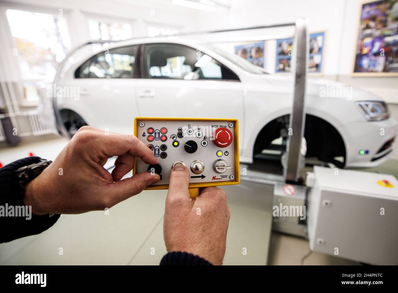 Dachau, Germany. 03rd Nov, 2021. A police officer operates the rescue ...