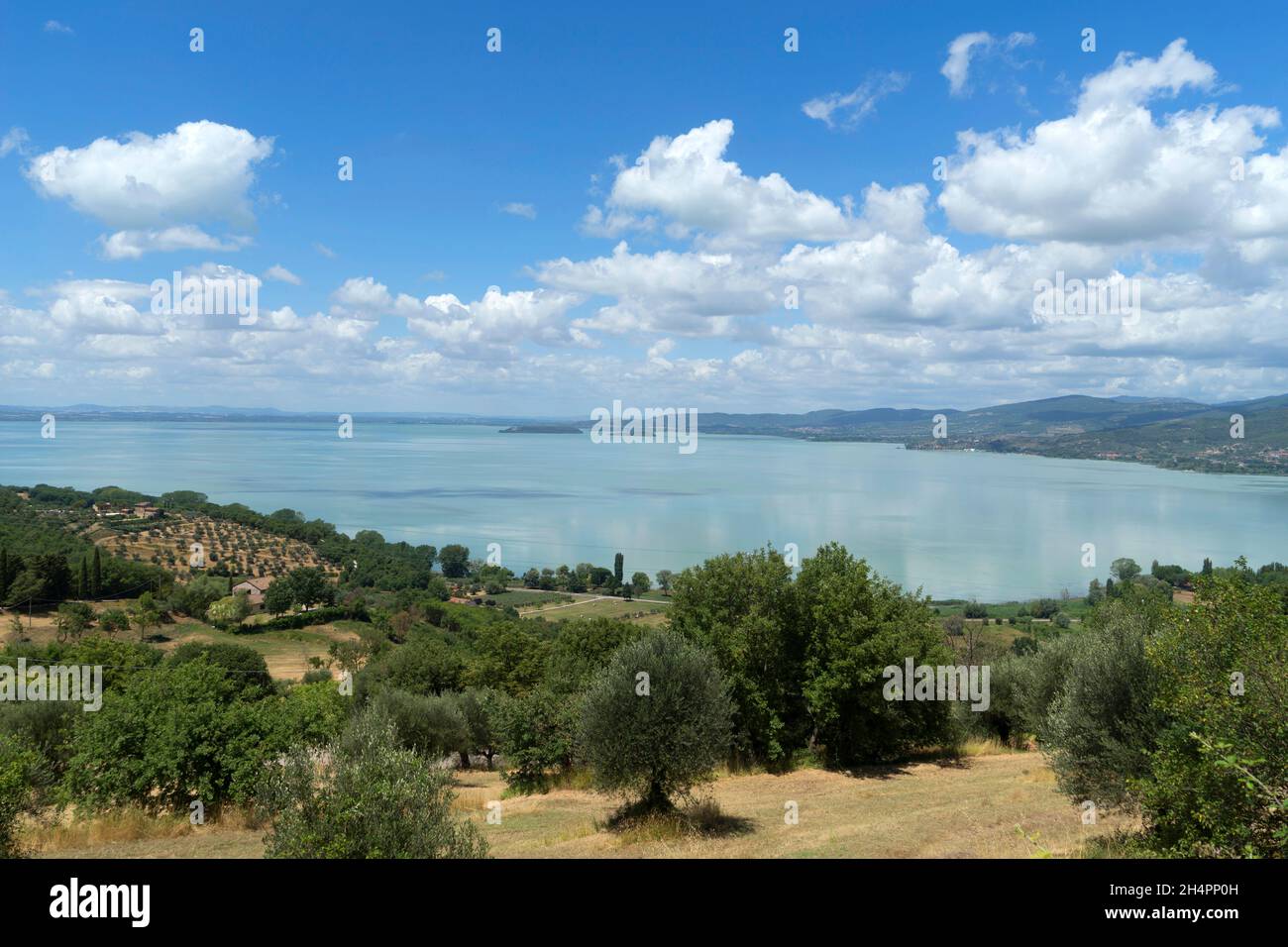 Small Village, View of Lake Trasimeno, Montecolognola, Magione, Umbria ...