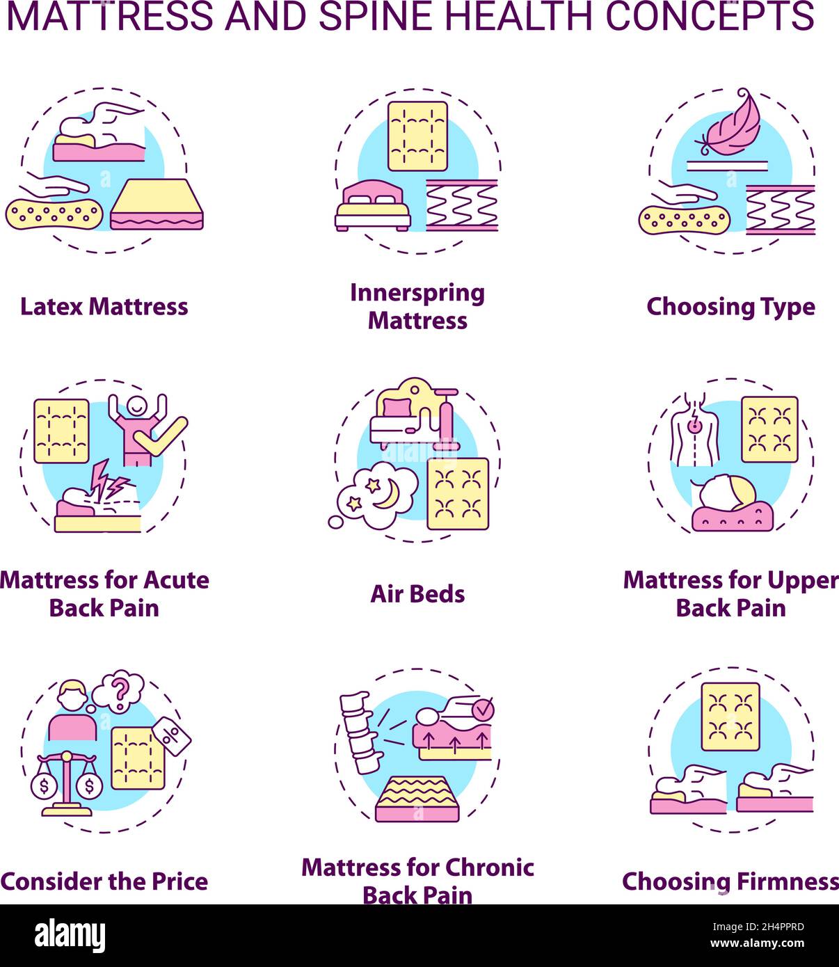 Mattress and spine health concept icons set Stock Vector Image & Art ...