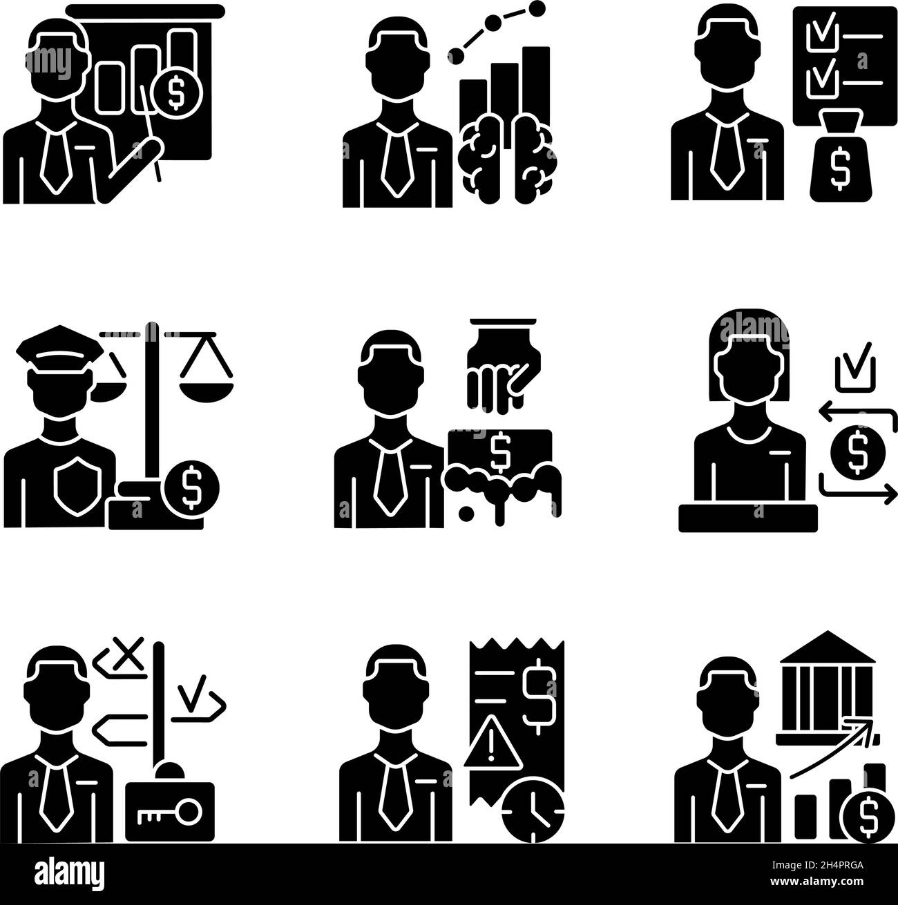 Career in finance field black glyph icons set on white space Stock ...
