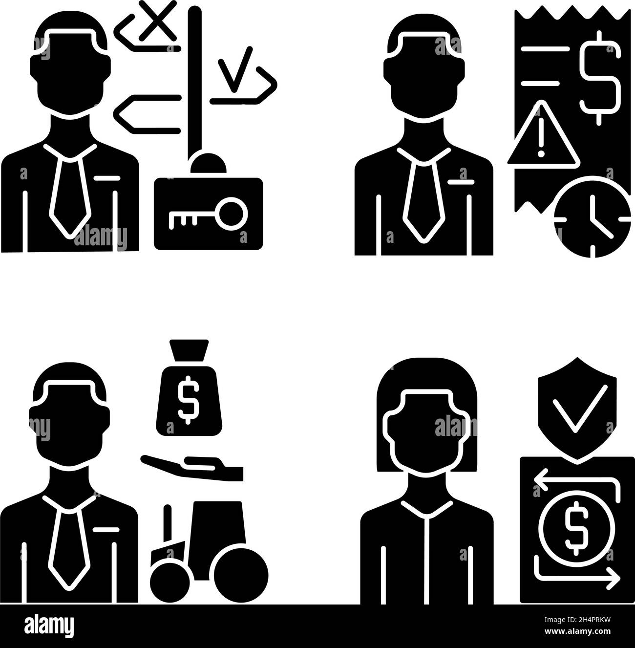 Financial occupation black glyph icons set on white space Stock Vector ...