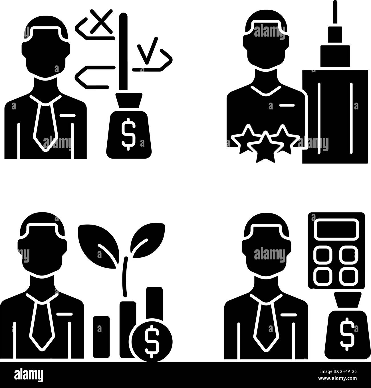 Financial field experts black glyph icons set on white space Stock ...