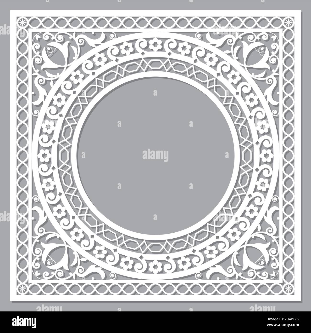 Moroccan wooden wall panel openwork vector frame or border design with ...