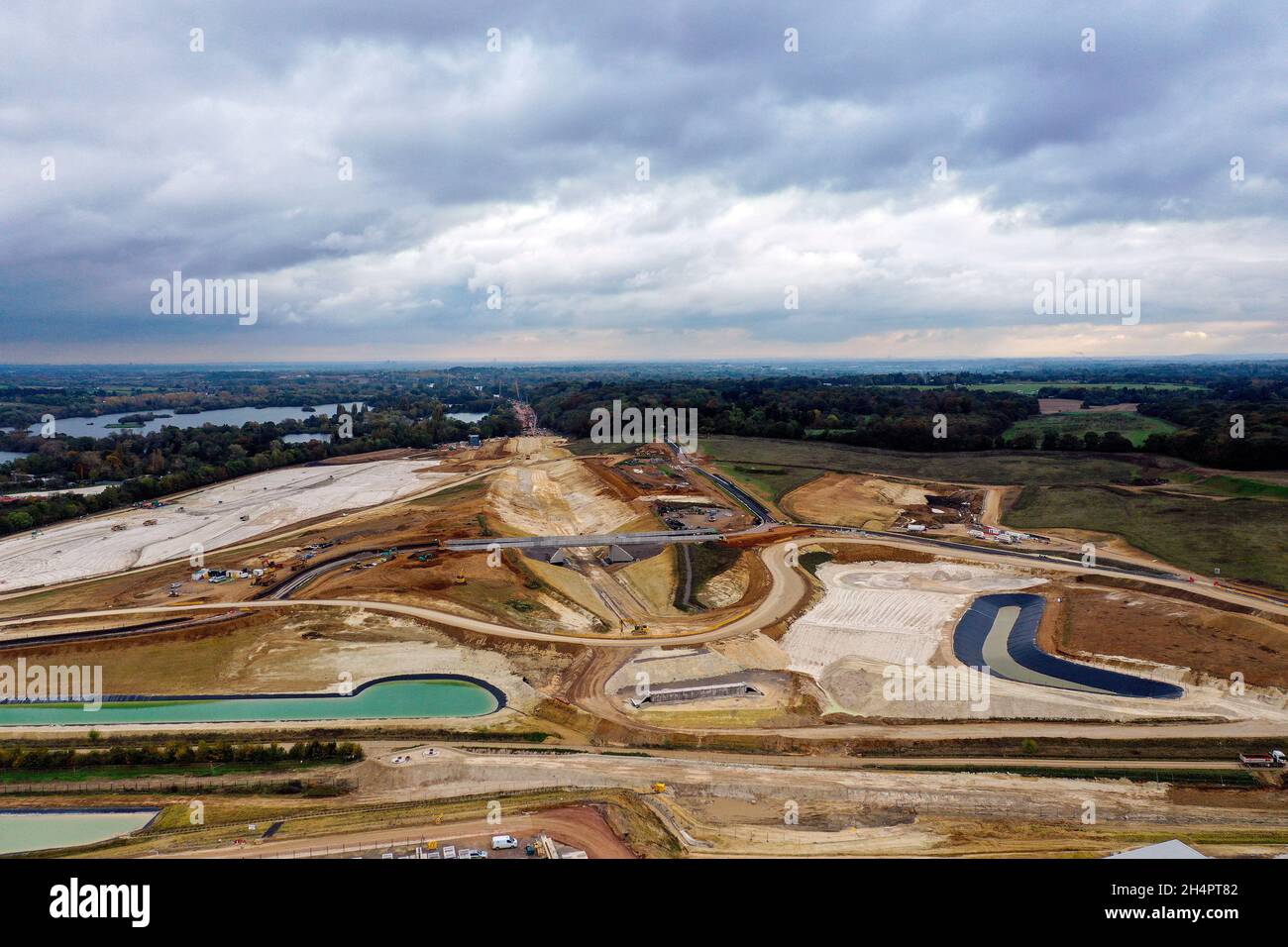 An aerial view of the south portal HS2 align compound, in Rickmansworth ...