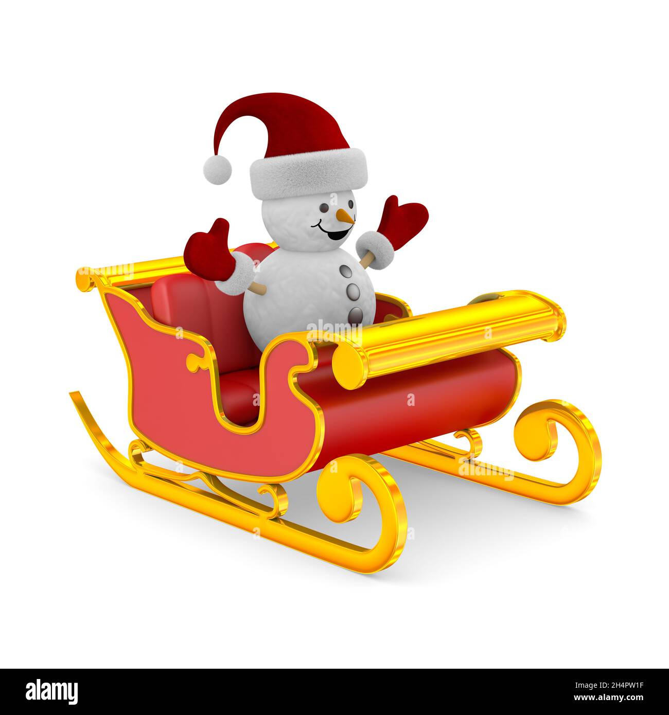 snowman into sled on white background. Isolated 3D illustration Stock ...