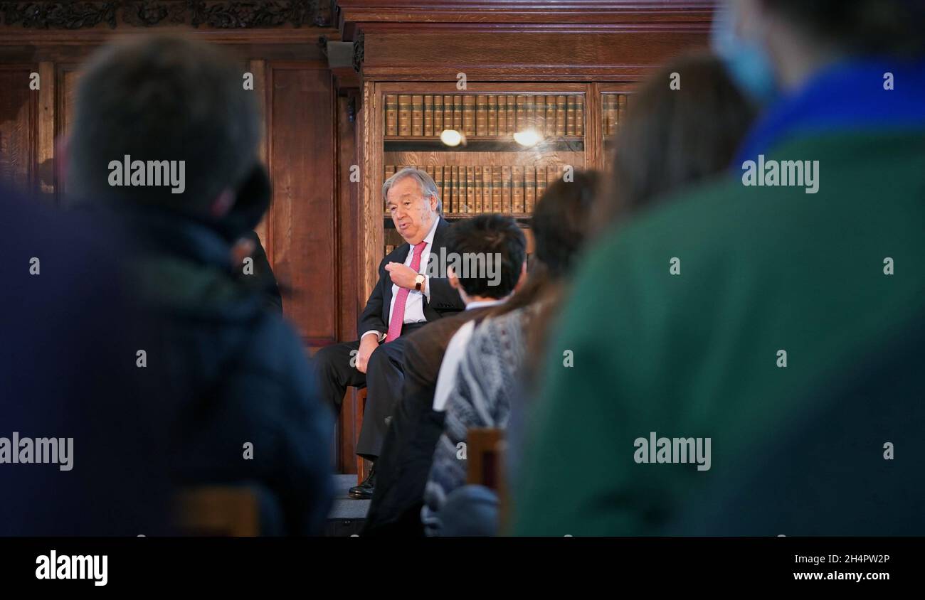 UN Secretary General Antonio Guterres during a panel talk in front of ...