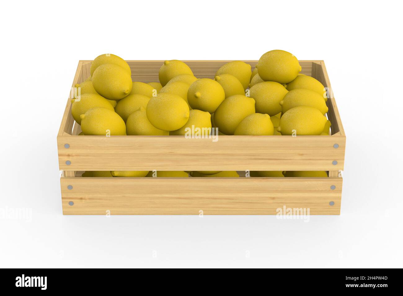 wooden crate with lemones on white background. Isolated 3D illustration ...