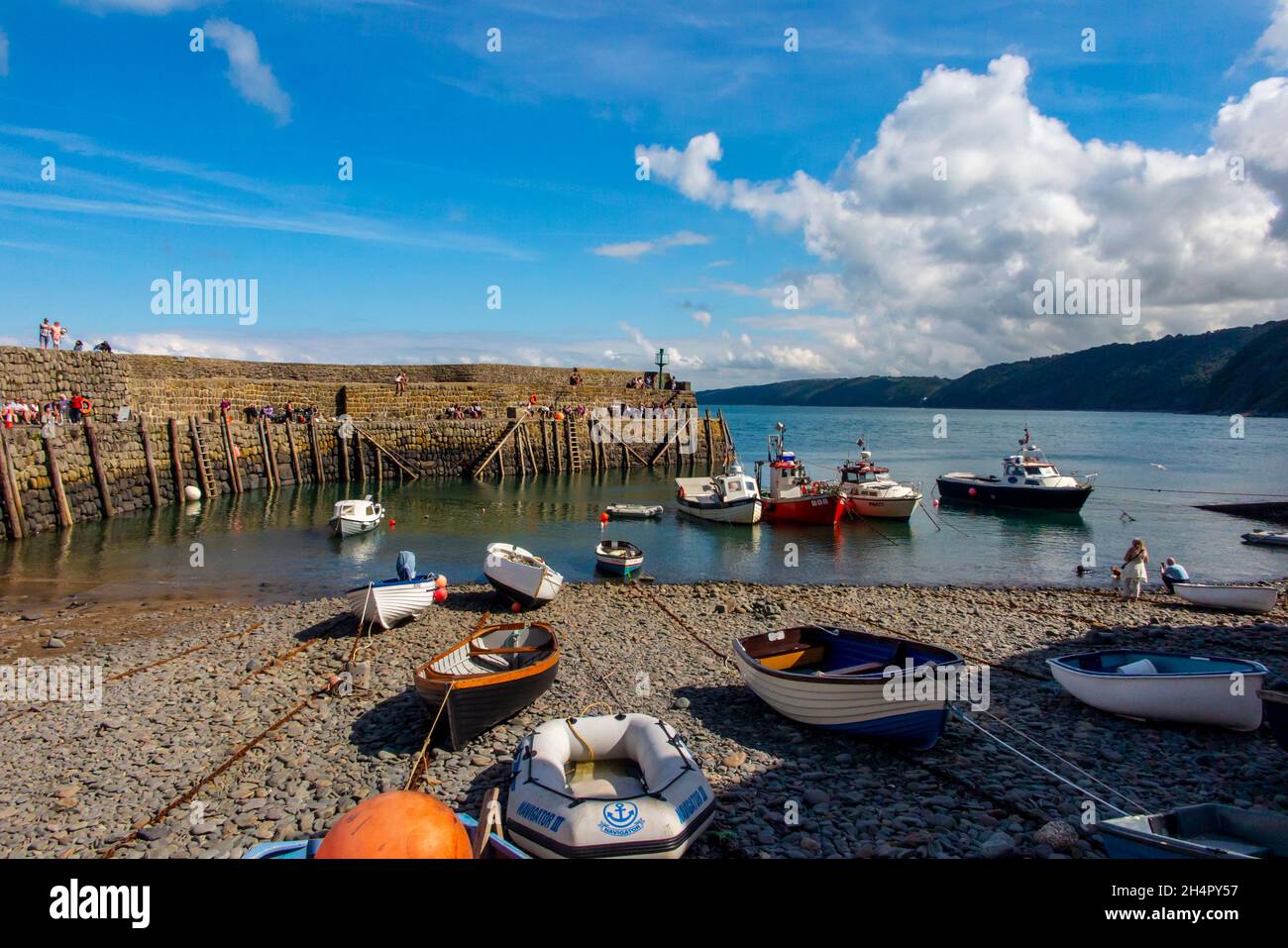 Boats in summer at Clovelly a harbour village overlooking Bideford Bay ...