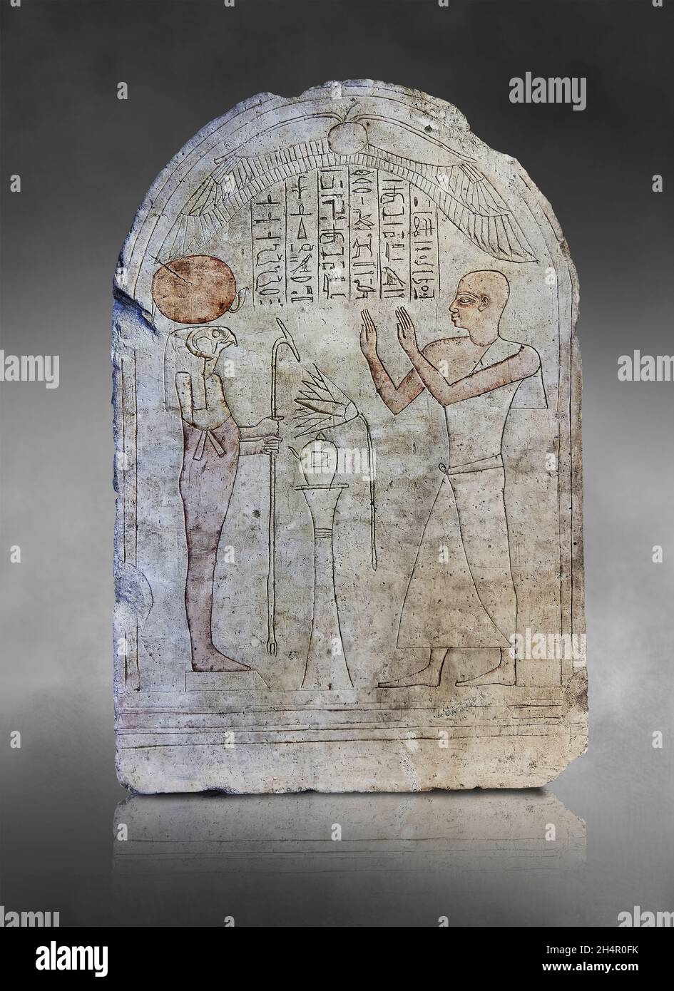 Ancient Egyptian stele of Irtyrtcha worshiping Re Horakhty, 7th cent BC ...