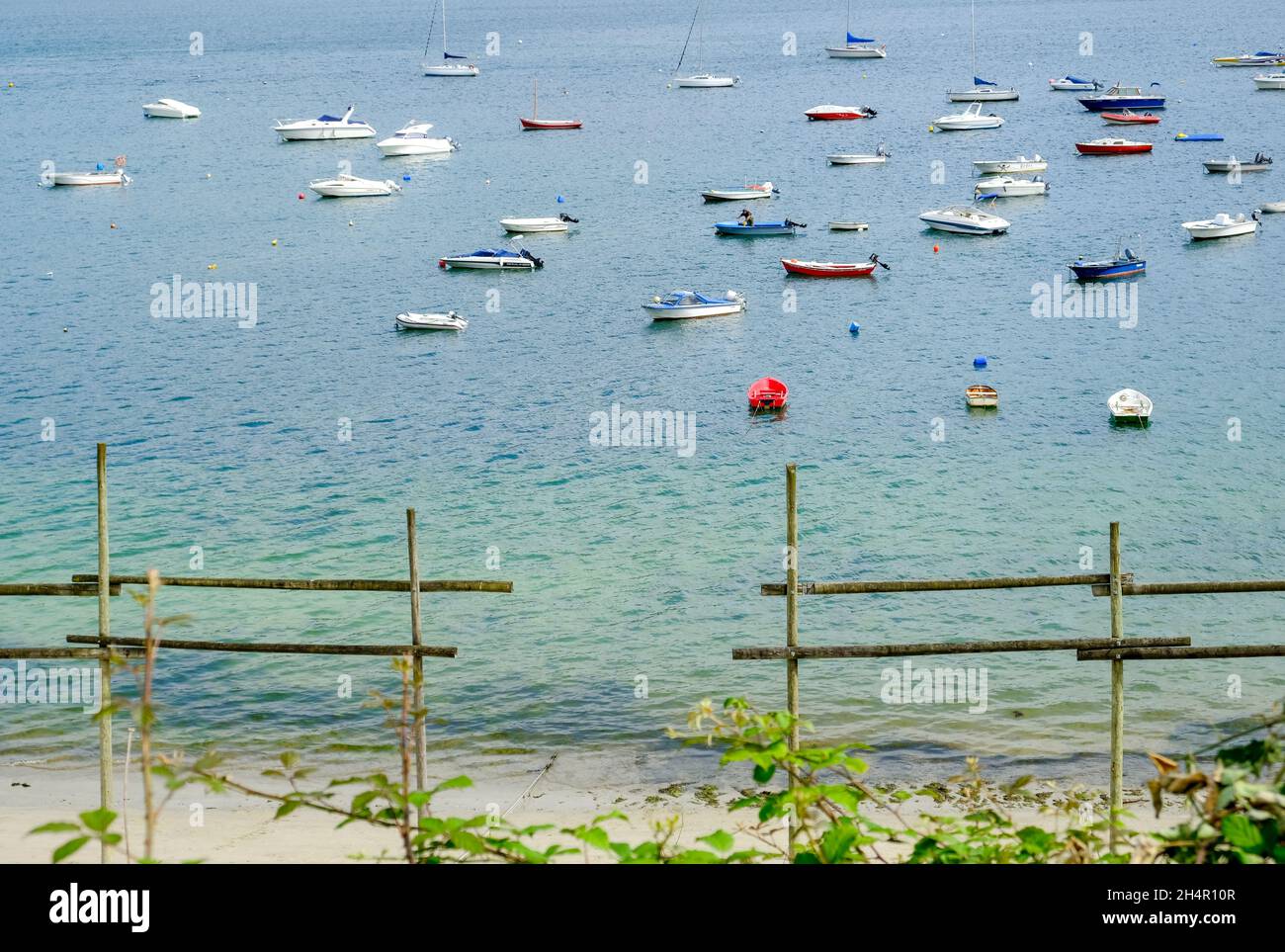 Beautiful view of boats on the sea in Galicia, Spain, Pontedeume Stock ...