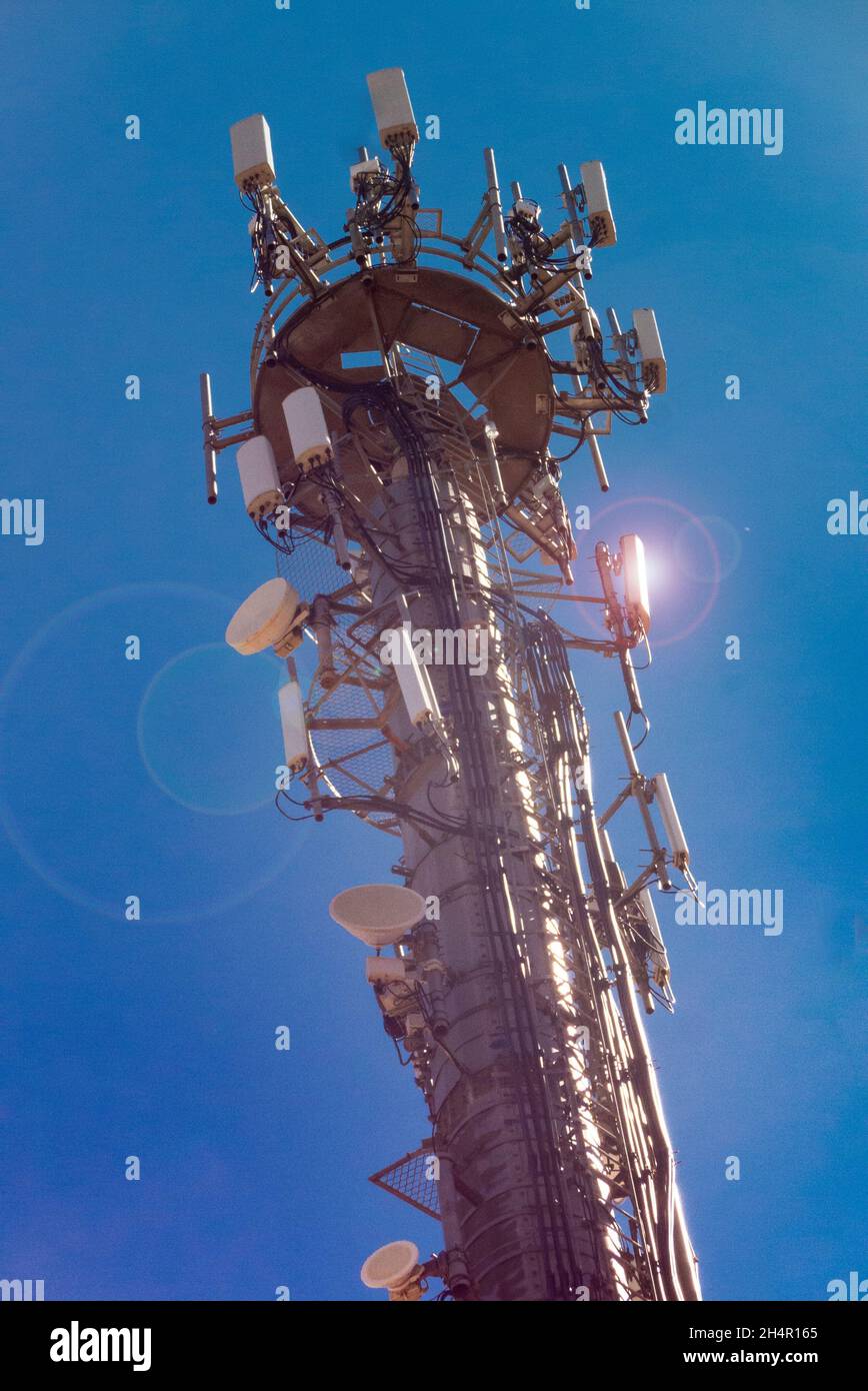 A worker maintains the 5g cell tower in Sao Carlos, Brazil on Nov. 3 ...