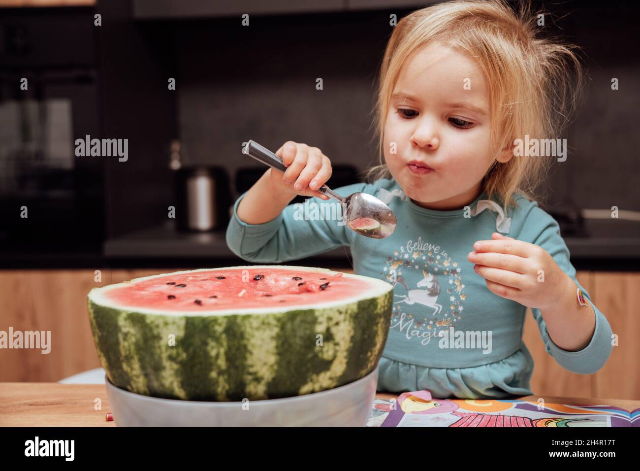 Caucasian child eating watermelon hi-res stock photography and images ...