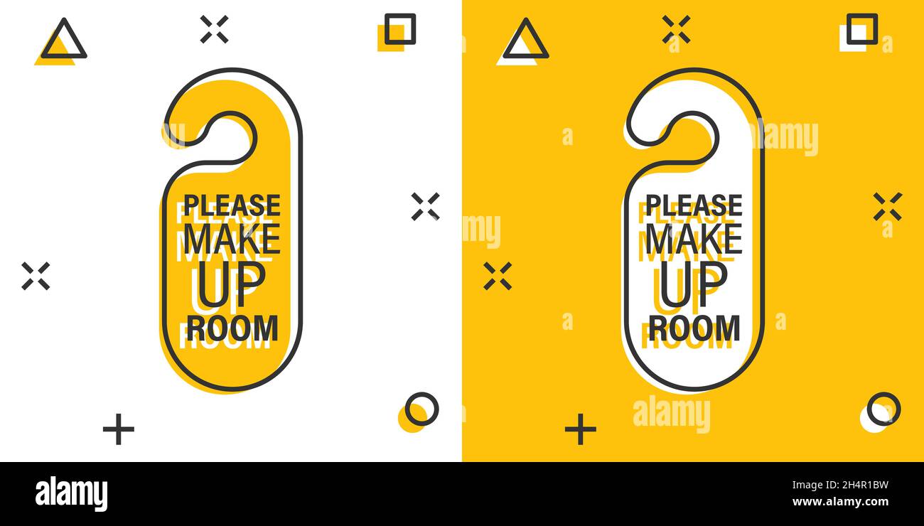 Make up room hotel sign icon in comic style. Inn cartoon vector ...