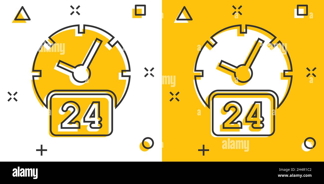 Clock 24/7 icon in comic style. Watch cartoon vector illustration on ...