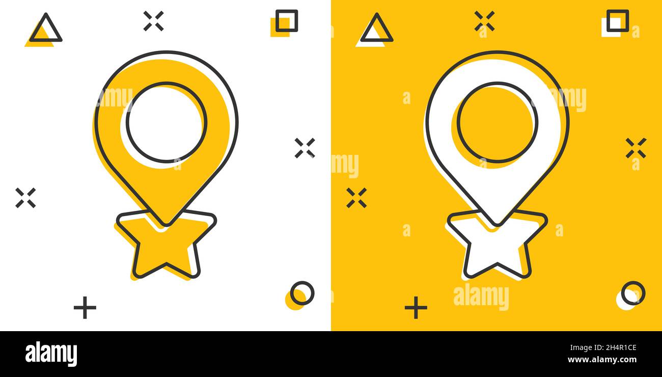 Map pin icon in comic style. GPS navigation cartoon vector illustration ...