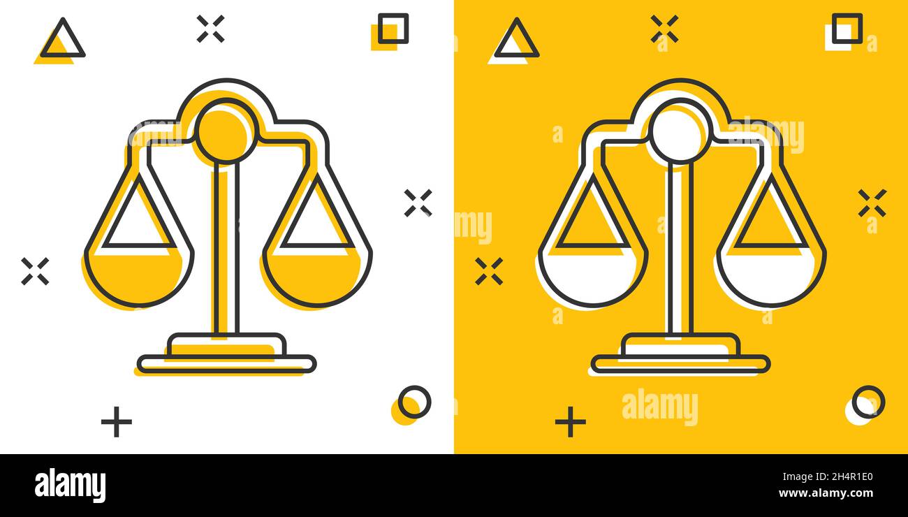 Scale balance icon in comic style. Justice cartoon vector illustration ...