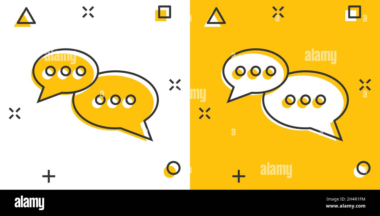 Speak chat sign icon in comic style. Speech bubbles cartoon vector ...
