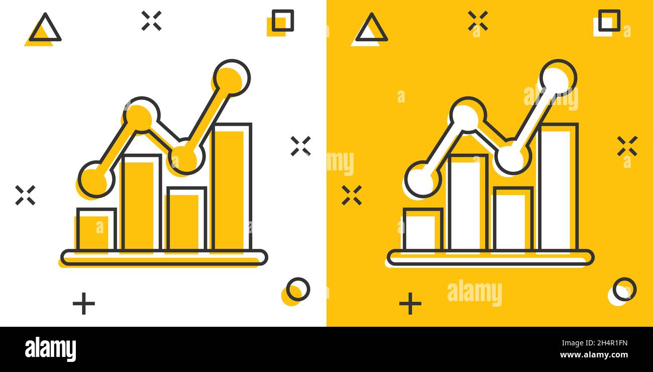 Chart graph icon in comic style. Arrow grow cartoon vector illustration ...