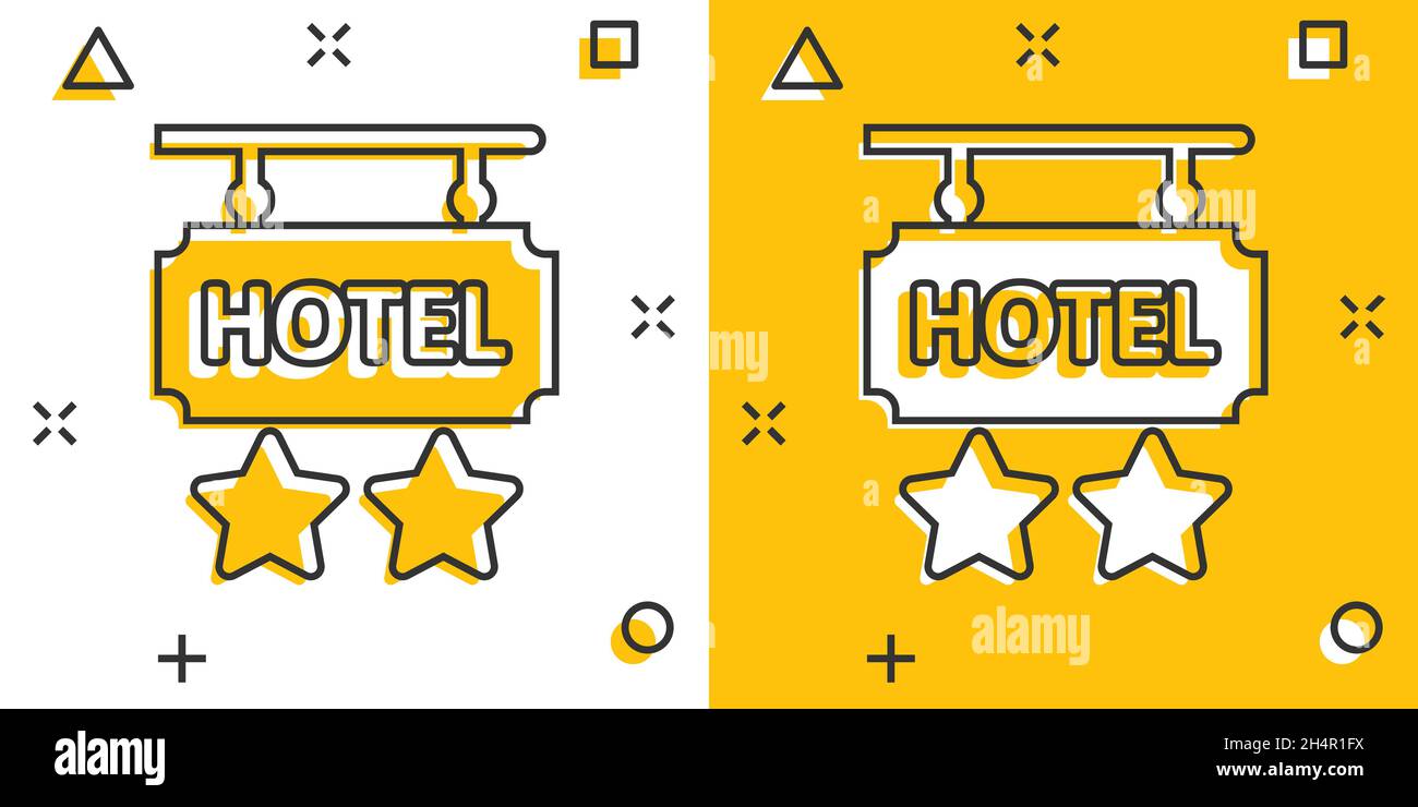 Hotel 2 stars sign icon in comic style. Inn cartoon vector illustration ...