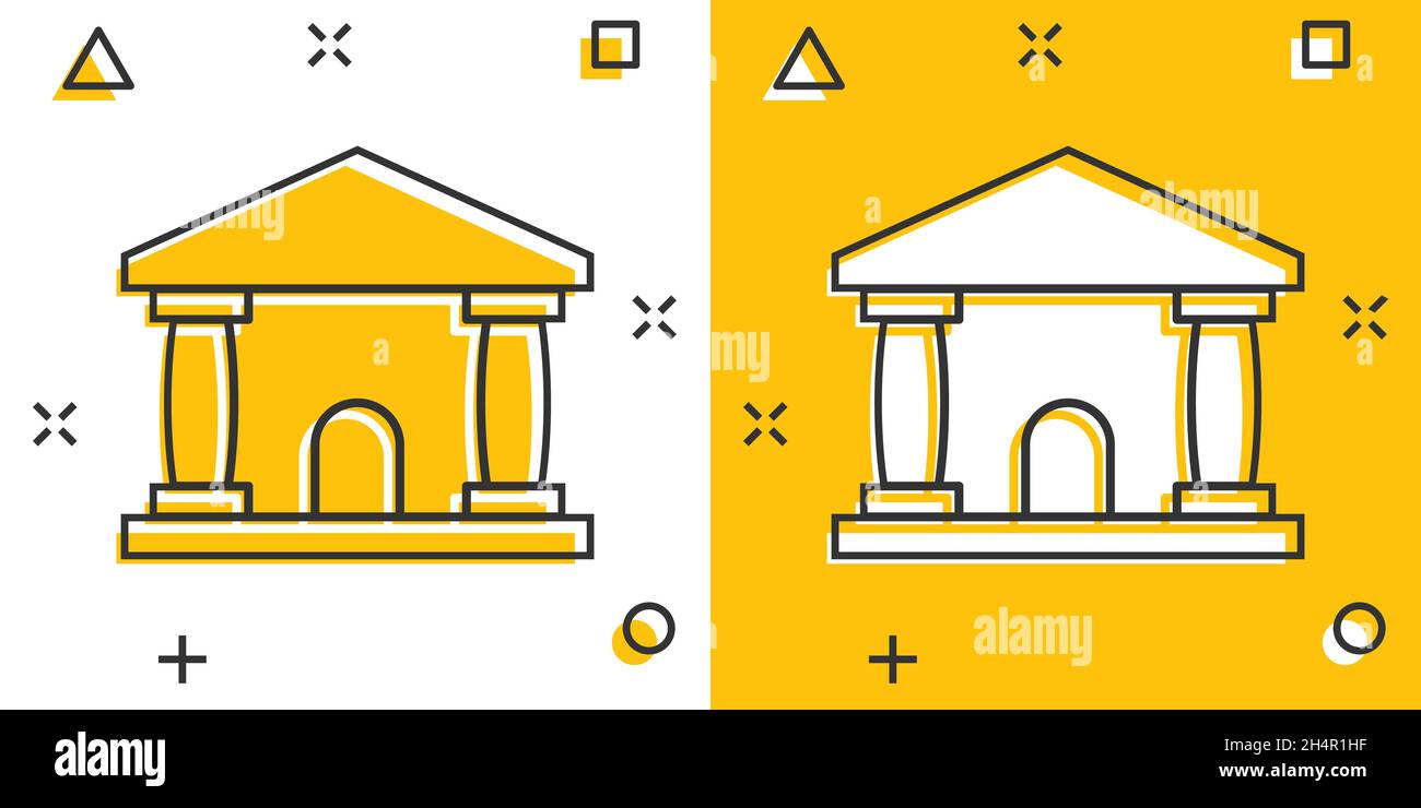 Bank building icon in comic style. Government architecture cartoon ...