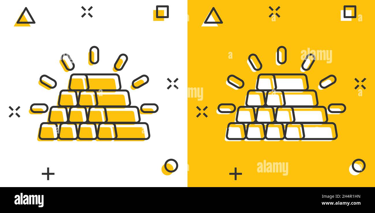Gold stack icon in comic style. Silver brick cartoon vector ...